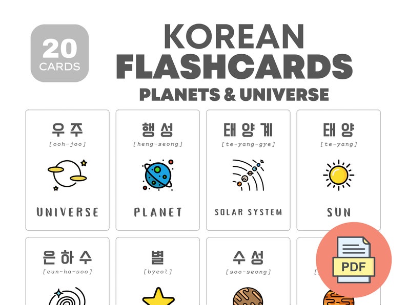 Planets & Universe Korean Flashcards | Learn Korean Language ...
