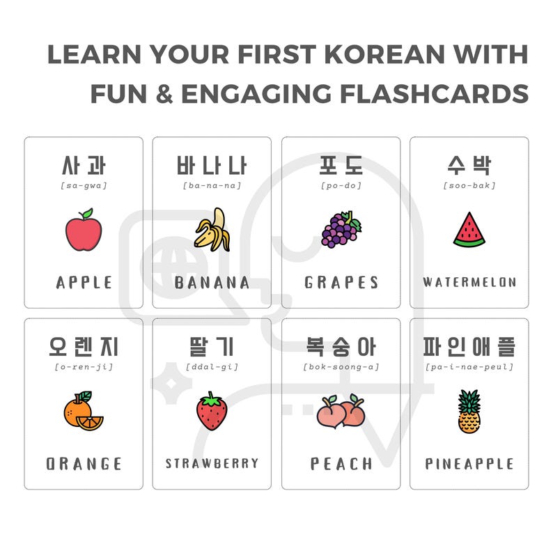 Korean Fruit Flashcards | Learn Korean Language | Educational Printable ...