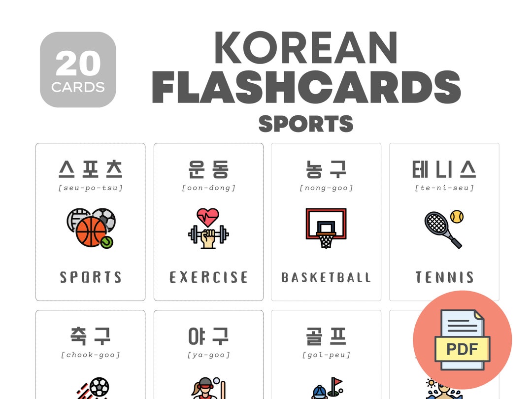 Korean Sport Flashcards | Learn Korean Language | Educational Printable ...