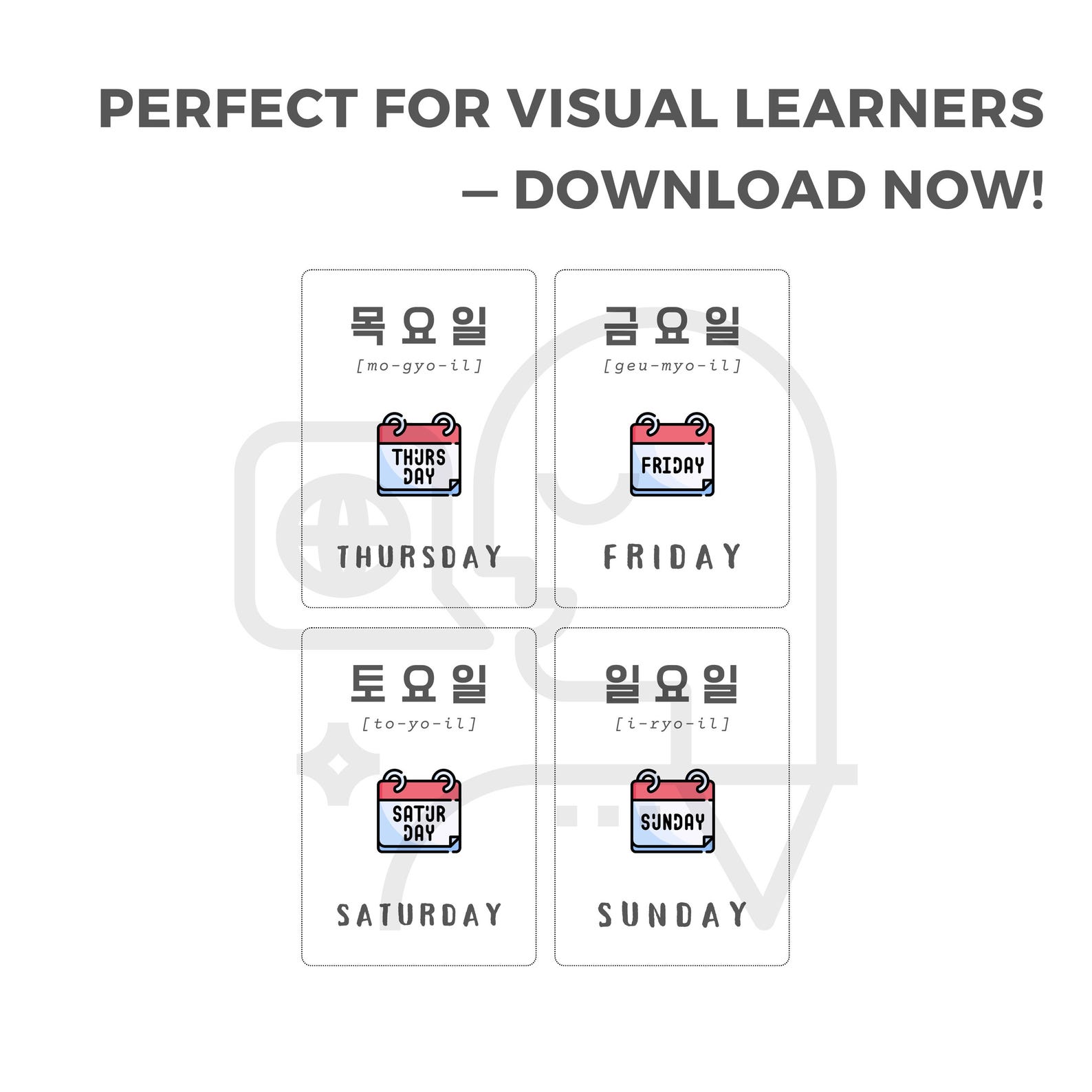 20 Korean Days & Months Flashcards | Learn Hangul Calendar Words ...