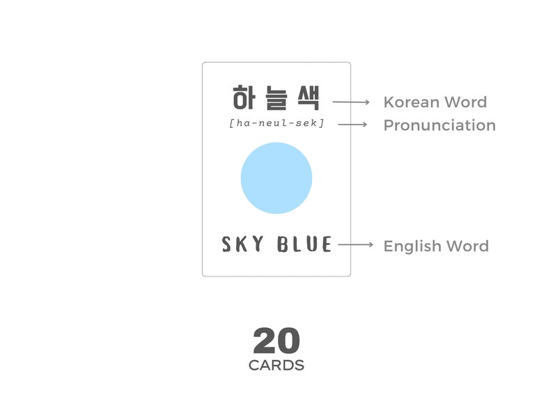 Color Korean Flashcards Learn Korean Language Educational Printable ...