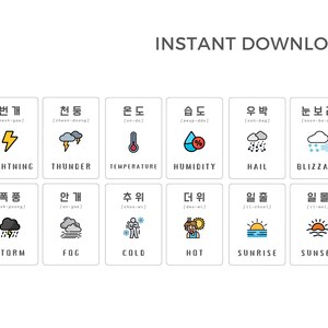 Korean Weather Flashcards | Learn Korean Language | Educational ...