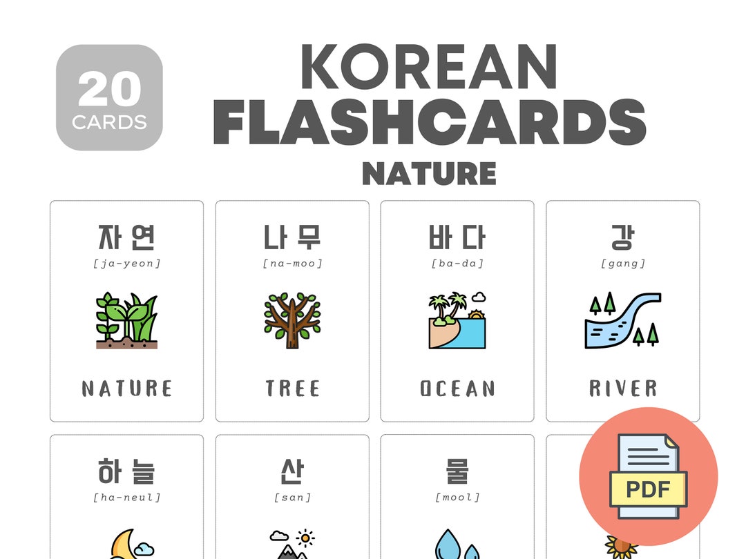 Korean Nature Flashcards | Learn Korean Language | Educational ...