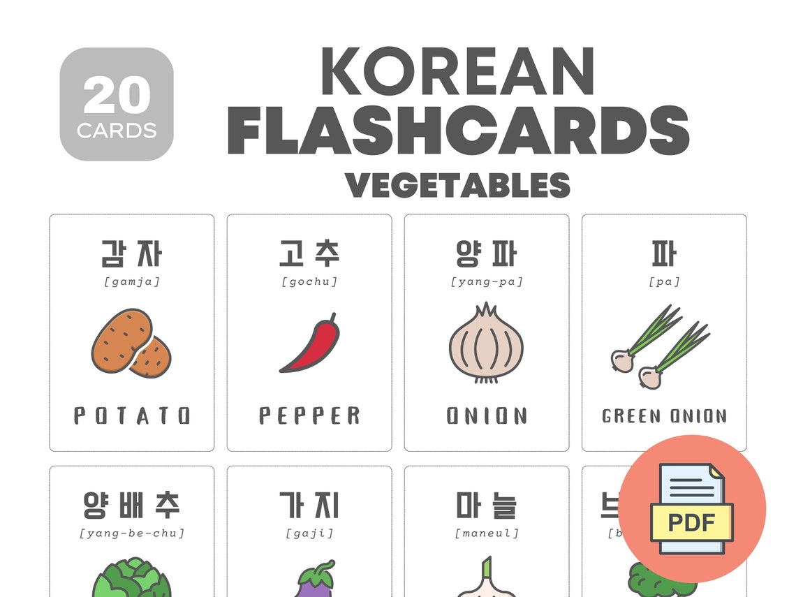 Korean Vegetable Flashcards Learn Korean Language - Etsy