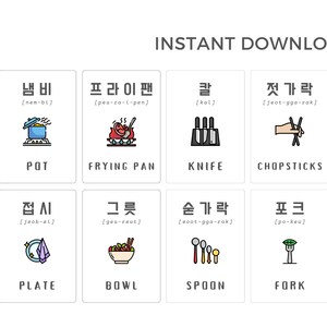 Korean Kitchen Flashcards | Learn Korean Language | Educational ...