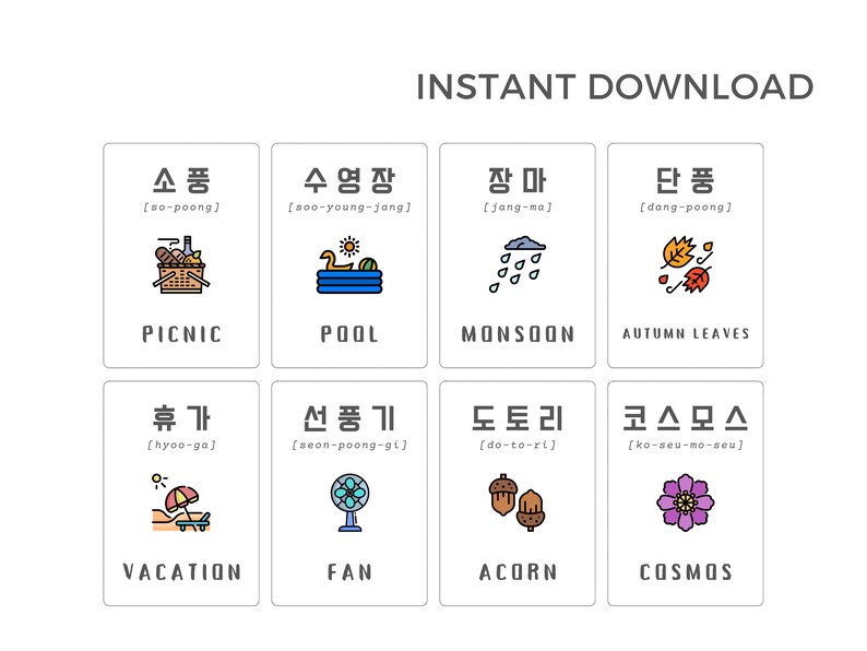 Season Korean Flashcards | Learn Korean Language | Educational ...