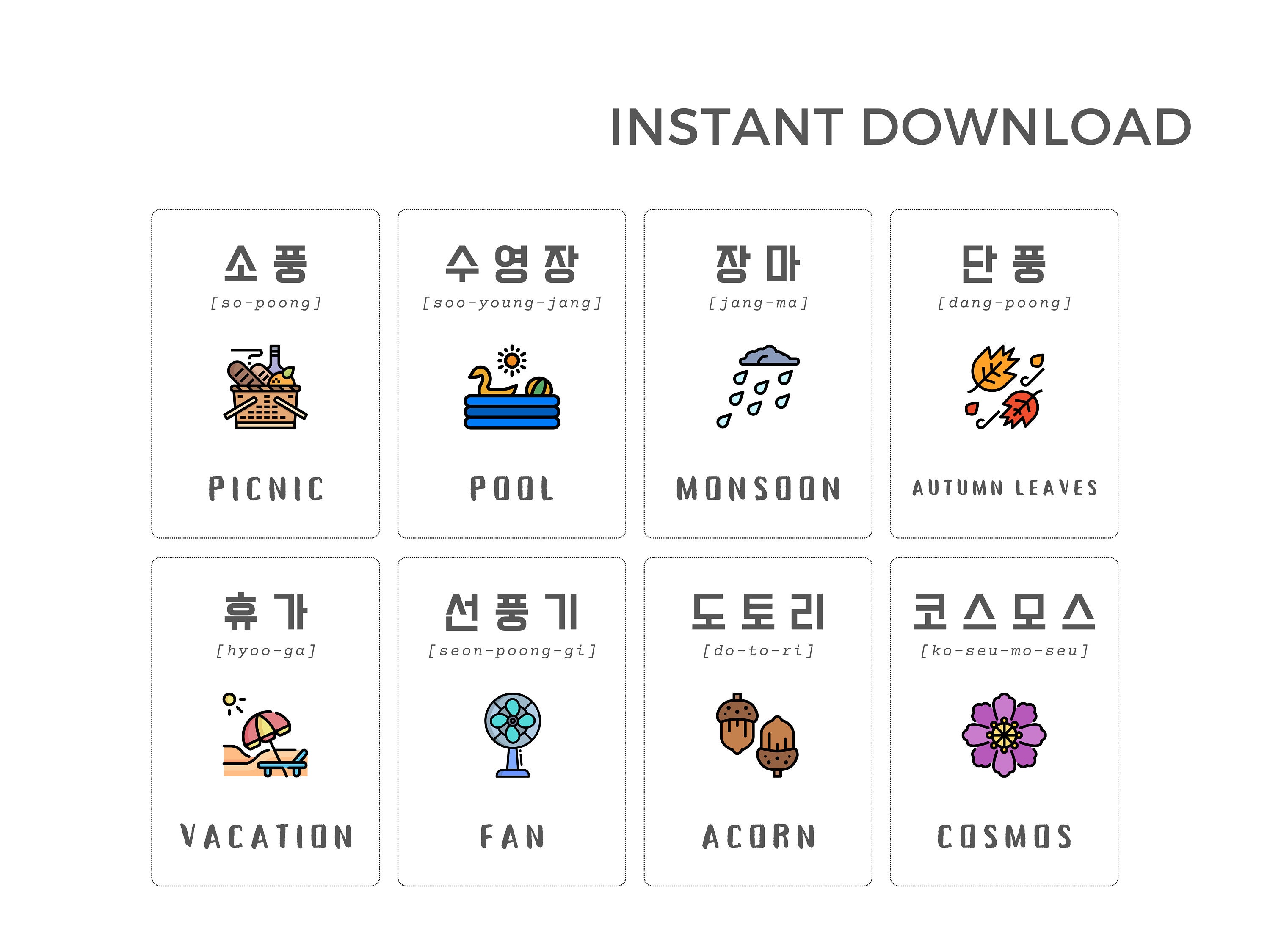 Season Korean Flashcards | Learn Korean Language | Educational ...
