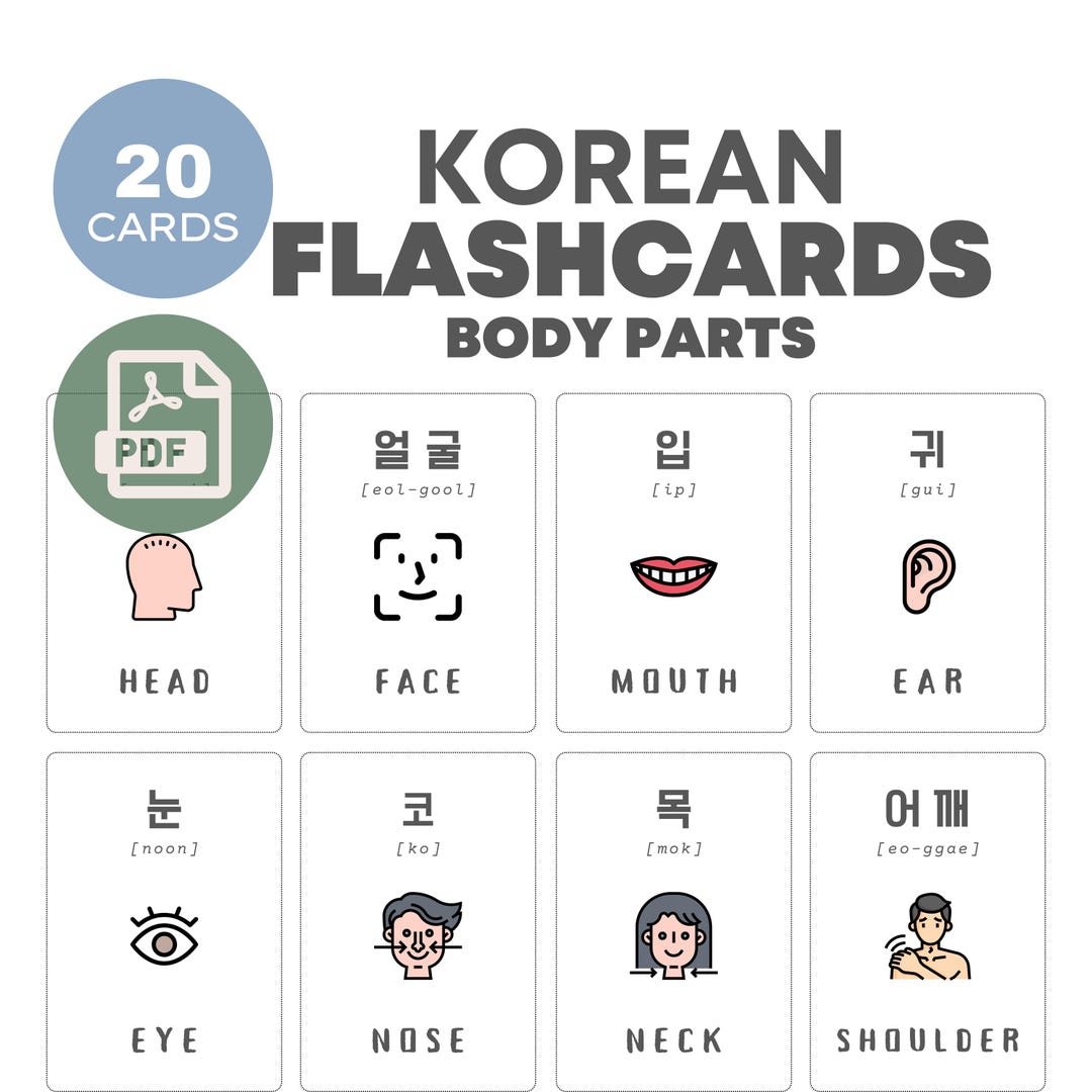 Korean Body Parts Flashcards | Learn Korean Language | Educational ...