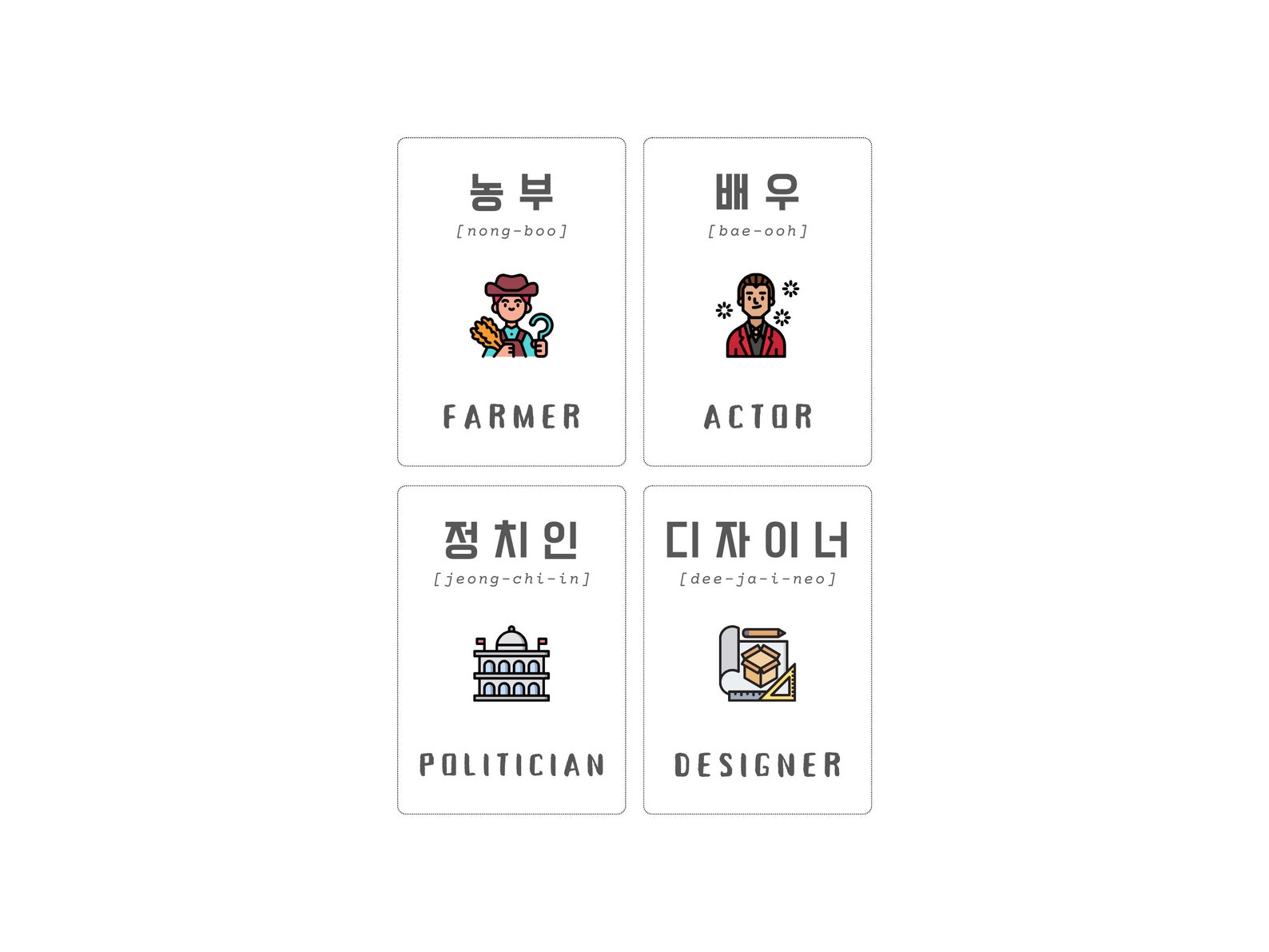 Korean Job Flashcards | Learn Korean Language | Educational Printable ...