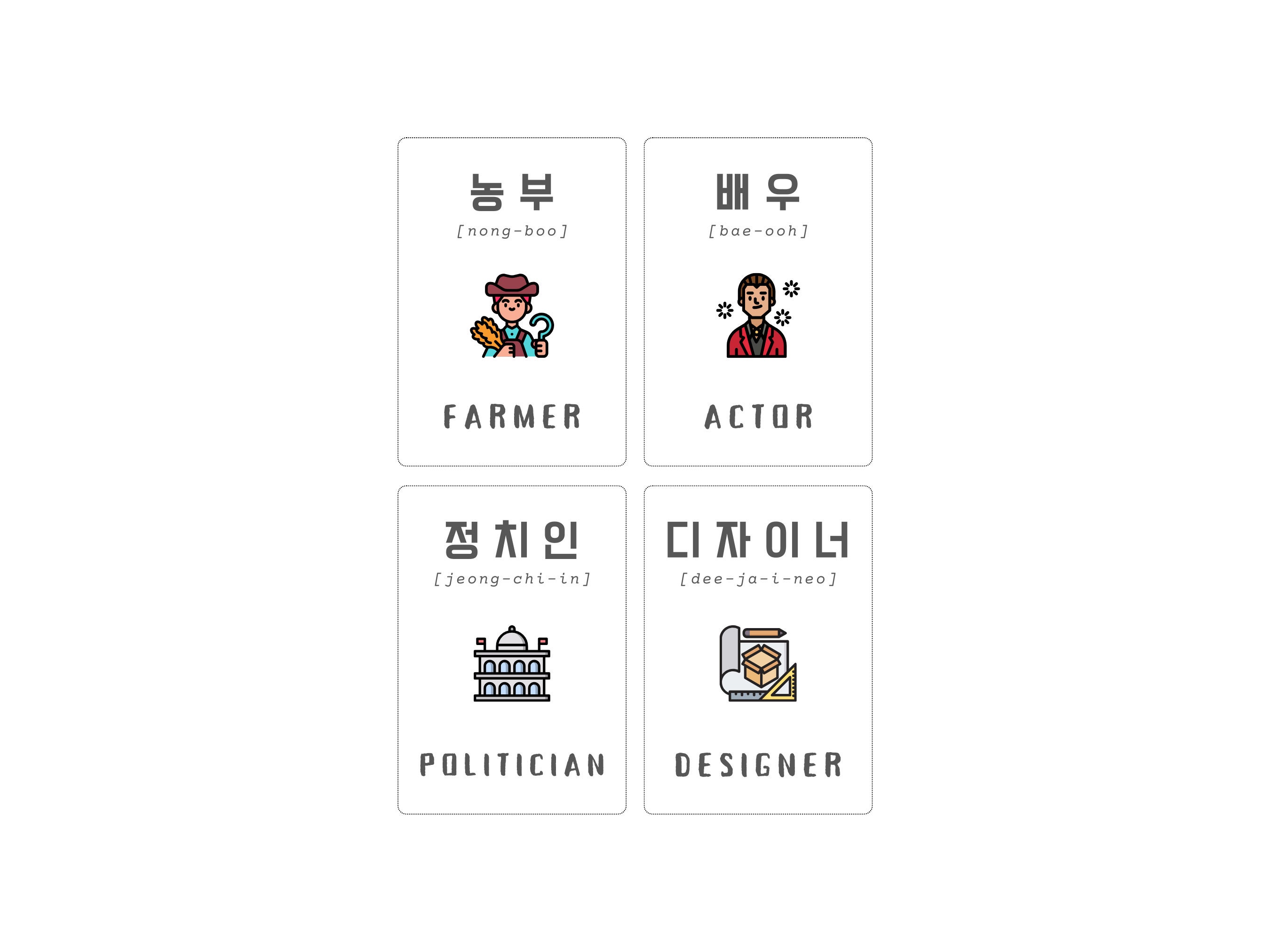 Korean Job Flashcards | Learn Korean Language | Educational Printable ...