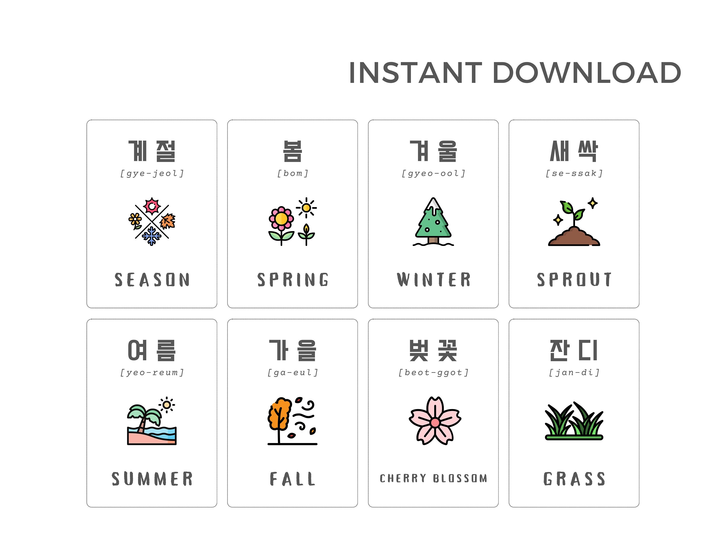 Season Korean Flashcards | Learn Korean Language | Educational ...
