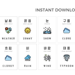 Korean Weather Flashcards | Learn Korean Language | Educational ...