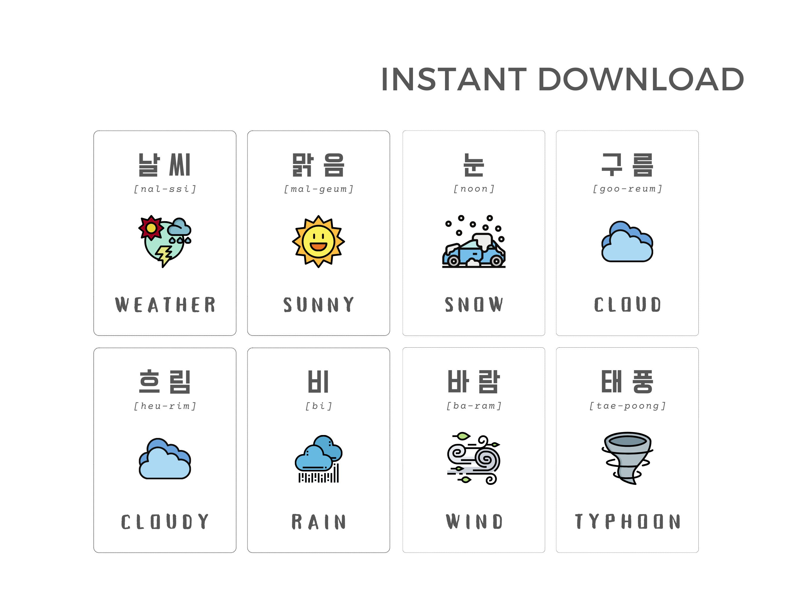 Korean Weather Flashcards | Learn Korean Language | Educational ...