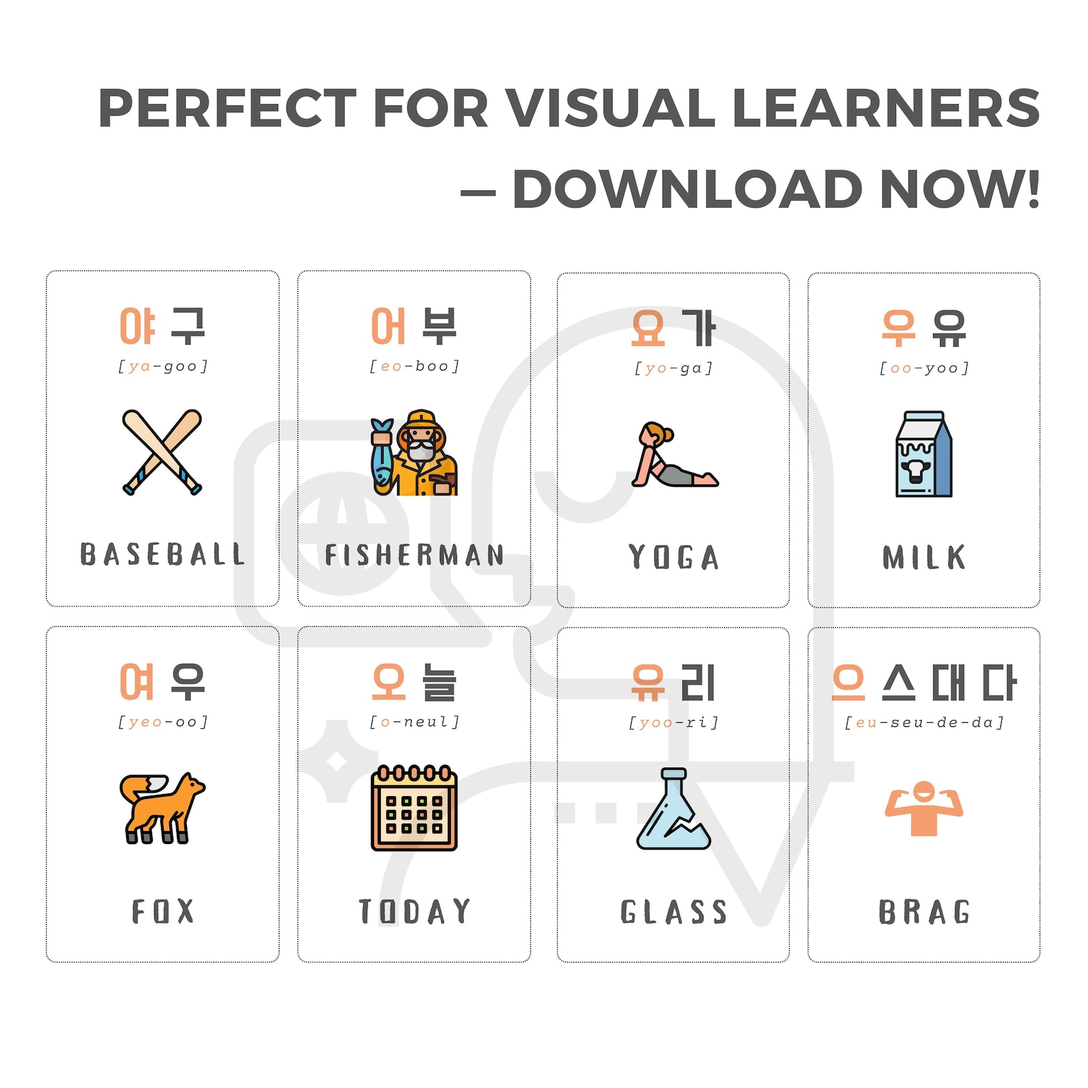 25 Hangul Flashcards | Learn Korean Alphabet | Printable Vocabulary PDF ...