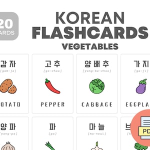 Korean Vegetable Flashcards | Learn Korean Language | Educational ...