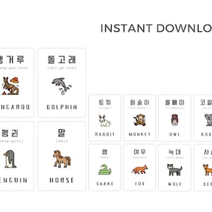 Korean Animal Flashcards | Learn Korean Language | Educational ...