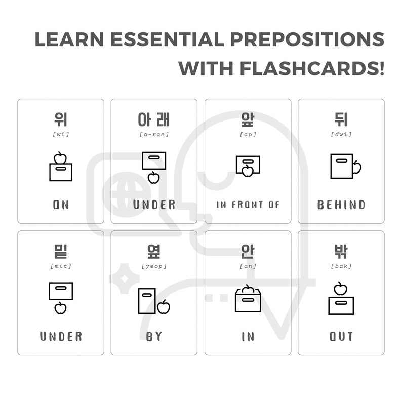 Korean Location Prespositions Flashcards | Learn Korean Language ...