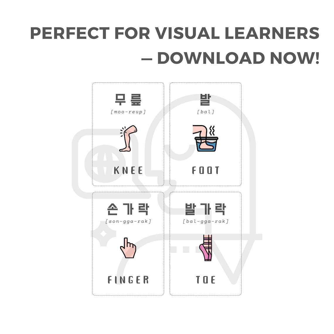 Korean Body Parts Flashcards | Learn Korean Language | Educational ...