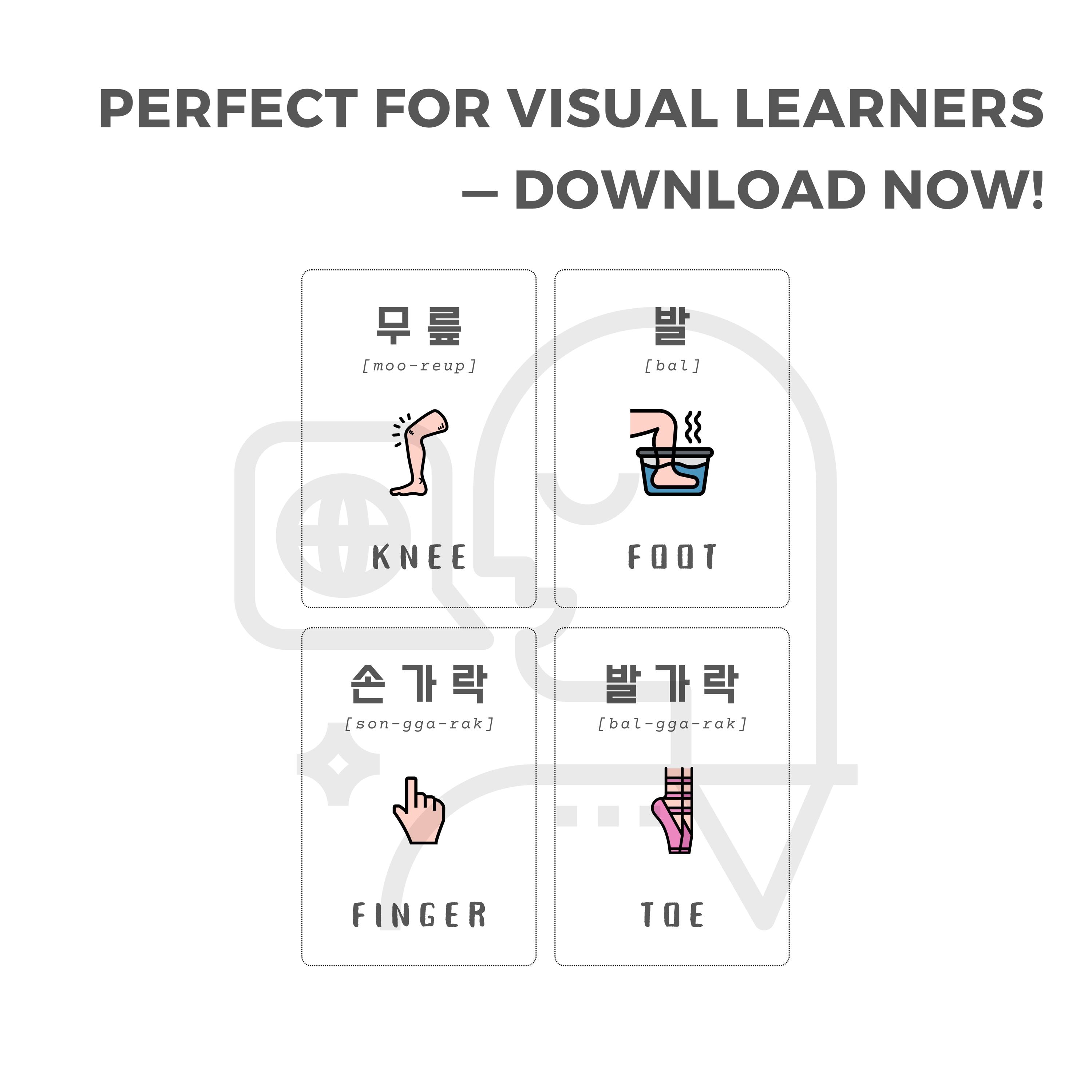 Korean Body Parts Flashcards | Learn Korean Language | Educational ...