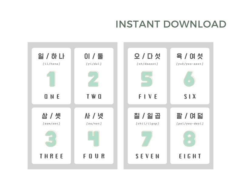Korean Number Flashcards Learn Korean Language Educational Printable ...