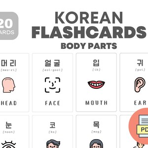 Korean Body Parts Flashcards Learn Korean Language Educational ...