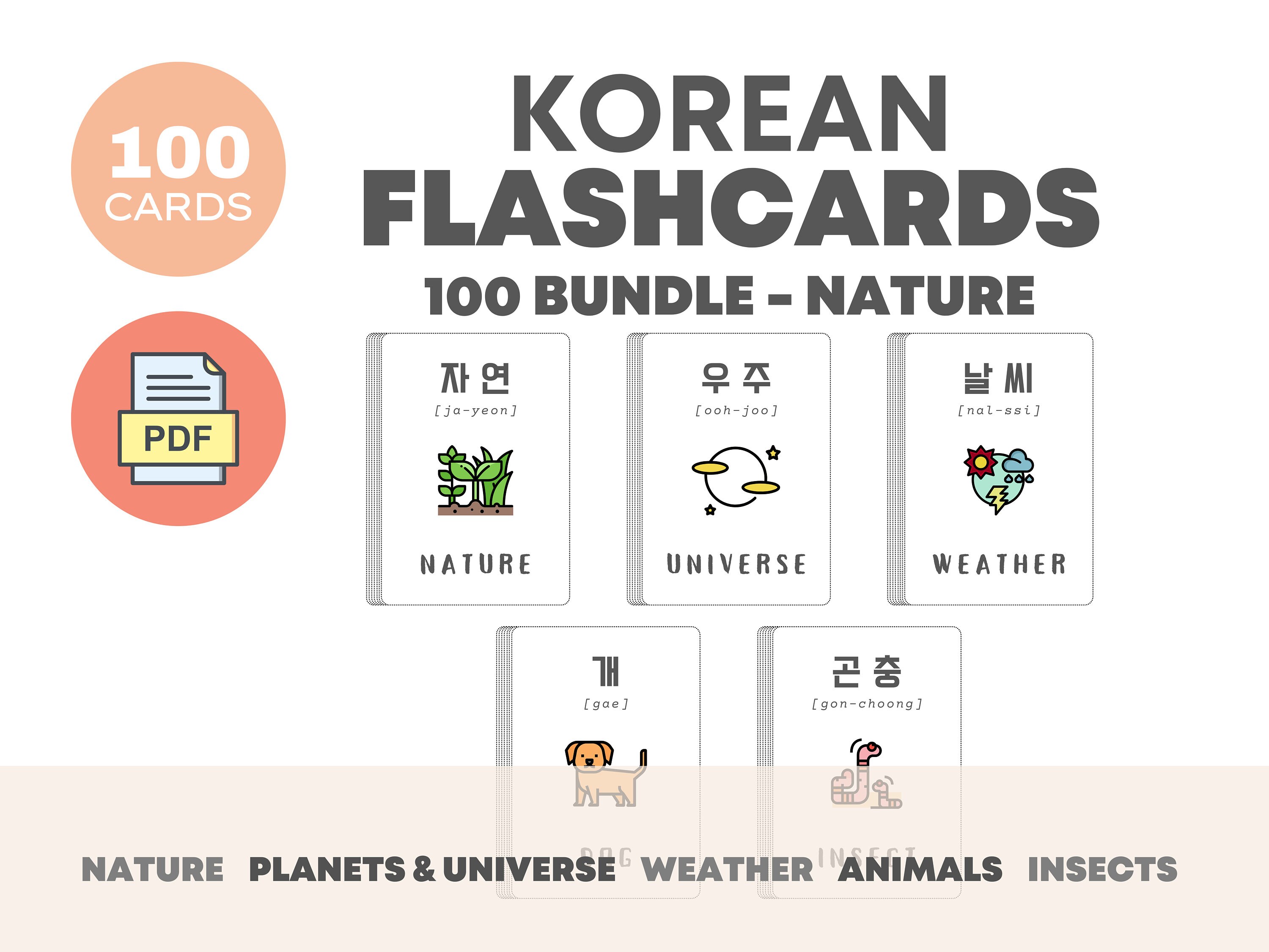 Nature Bundle 100 Korean Flashcards | Learn Korean Language ...