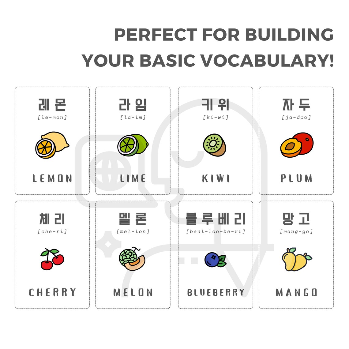 Korean Fruit Flashcards | Learn Korean Language | Educational Printable ...