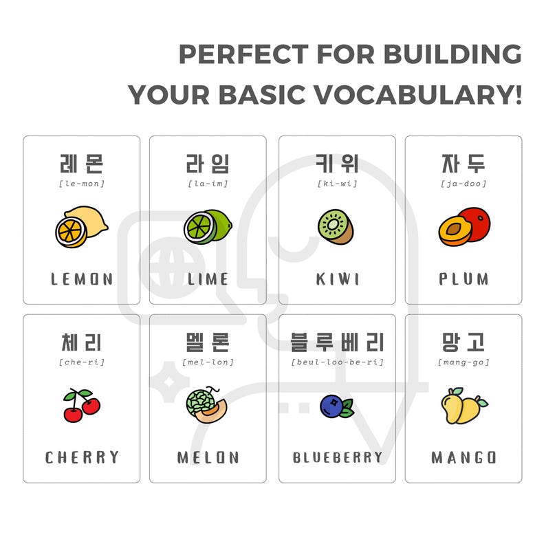 Korean Fruit Flashcards | Learn Korean Language | Educational Printable ...