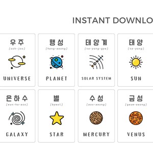 Planets & Universe Korean Flashcards | Learn Korean Language ...