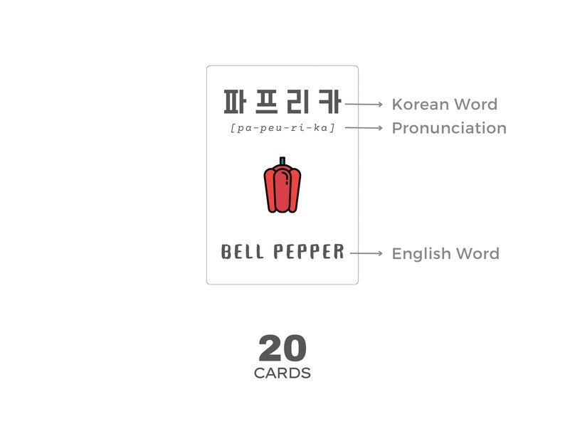 Korean Vegetable Flashcards | Learn Korean Language | Educational ...