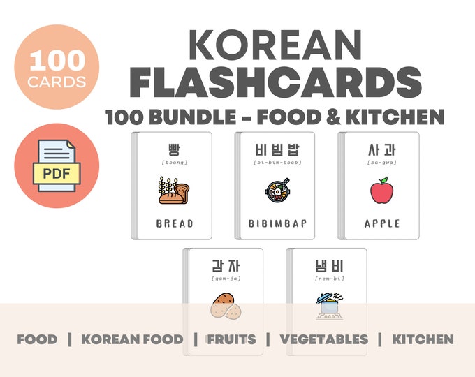 Korean Flashcards 100 Bundle Verbs Learn Korean Language Educational ...