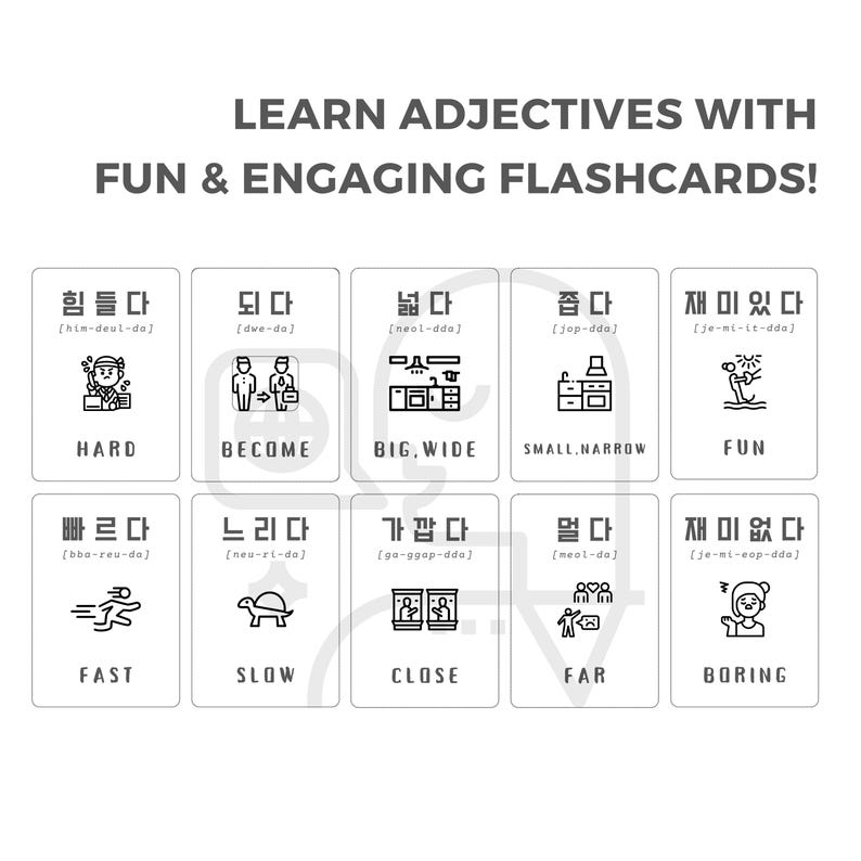 Adjectives Korean Flashcards 100 Bundle | Learn Korean Language ...