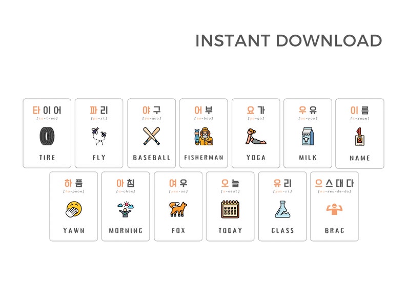 Korean Alphabet Hangul Flashcards Learn Korean Language Educational ...