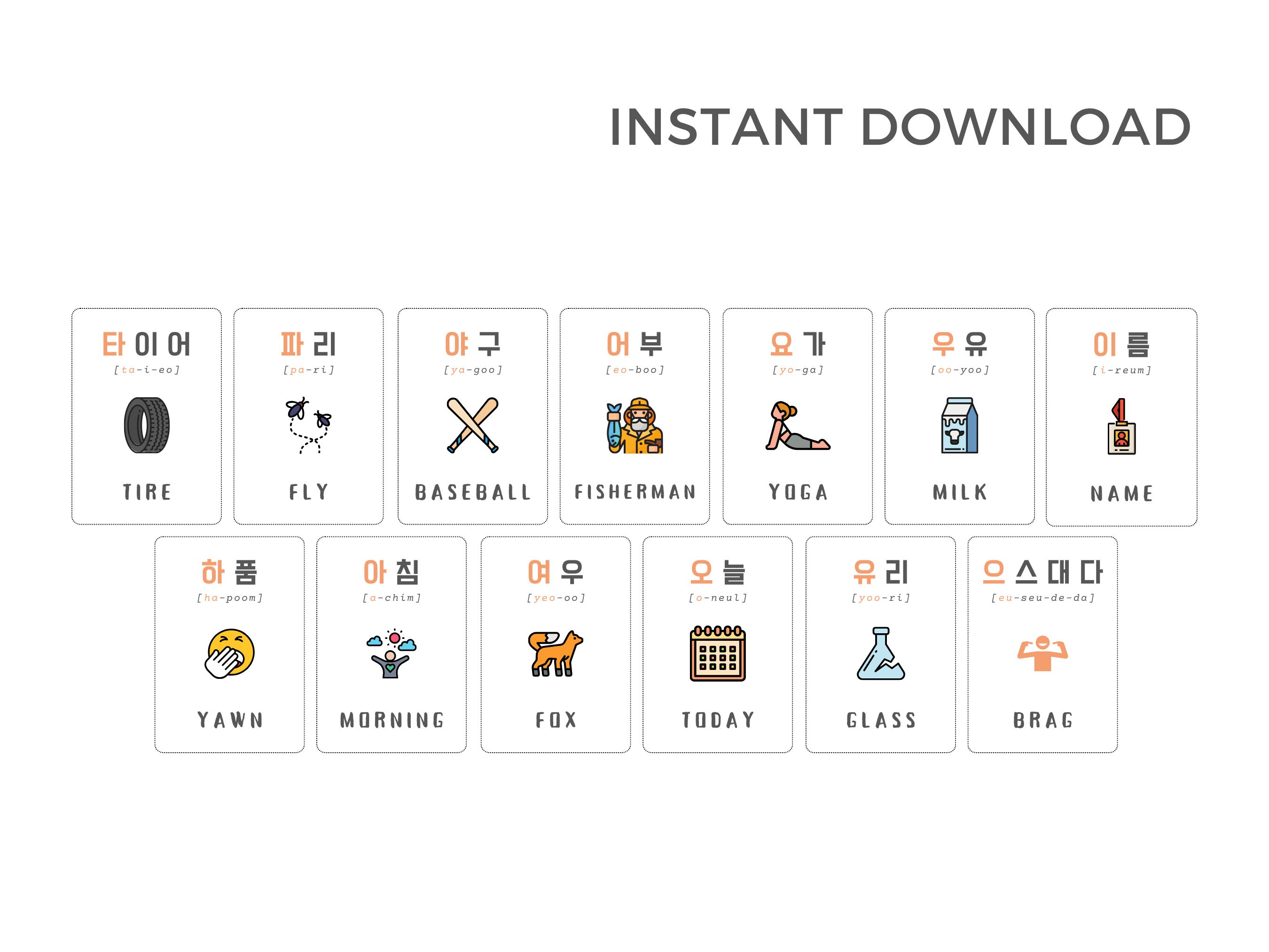 Korean Alphabet Hangul Flashcards Learn Korean Language Educational ...