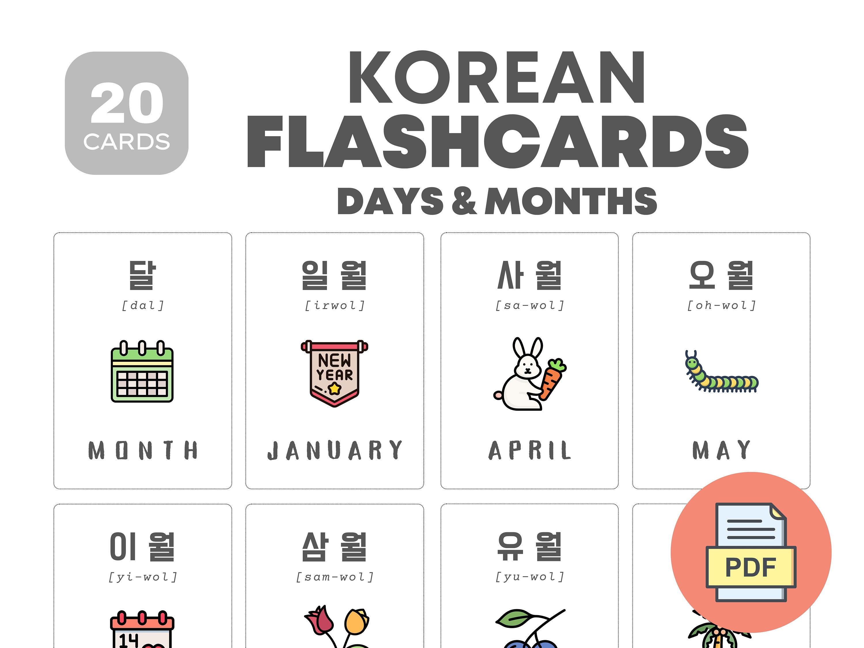 Korean Days and Months Flashcards Learn Korean Language - Etsy