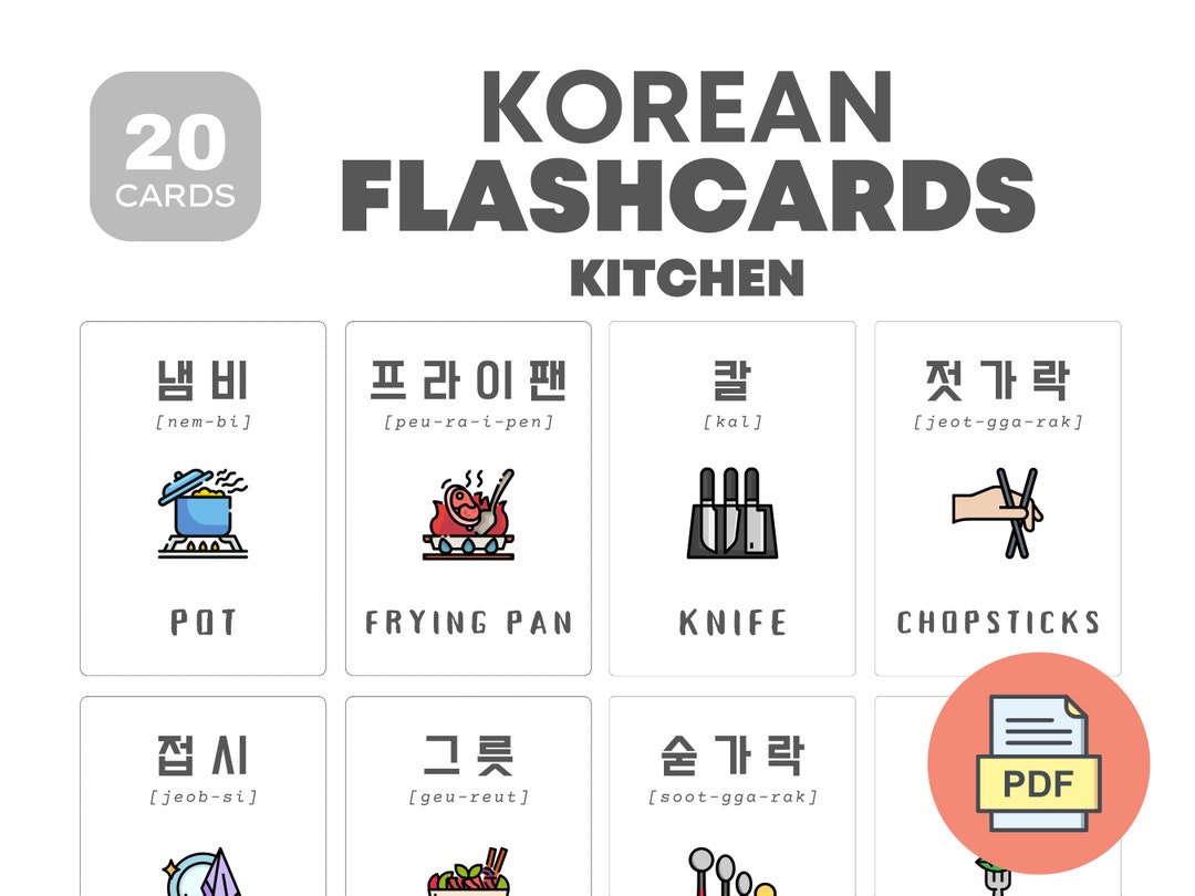 Korean Kitchen Flashcards | Learn Korean Language | Educational ...