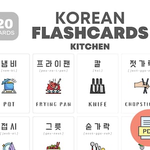 Korean Kitchen Flashcards | Learn Korean Language | Educational ...