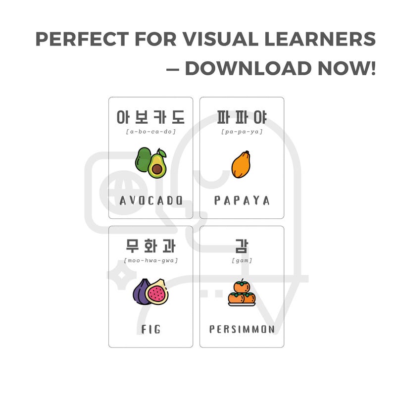 Korean Fruit Flashcards | Learn Korean Language | Educational Printable ...
