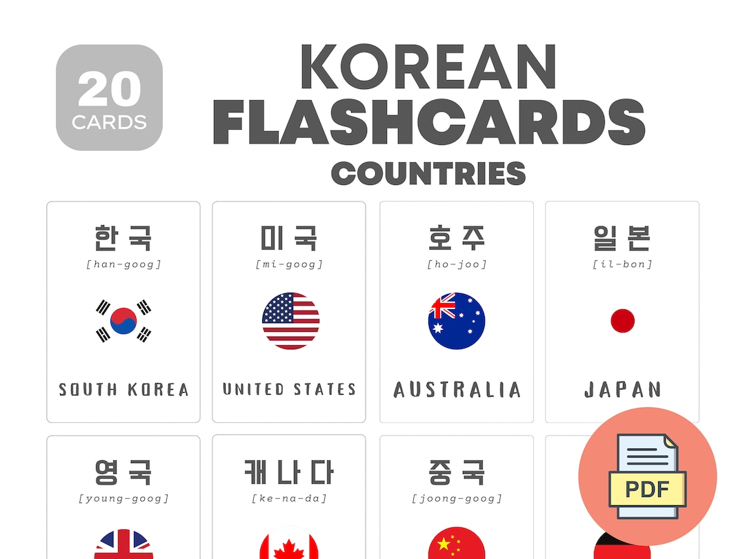 Country Korean Flashcards | Learn Korean Language | Educational ...