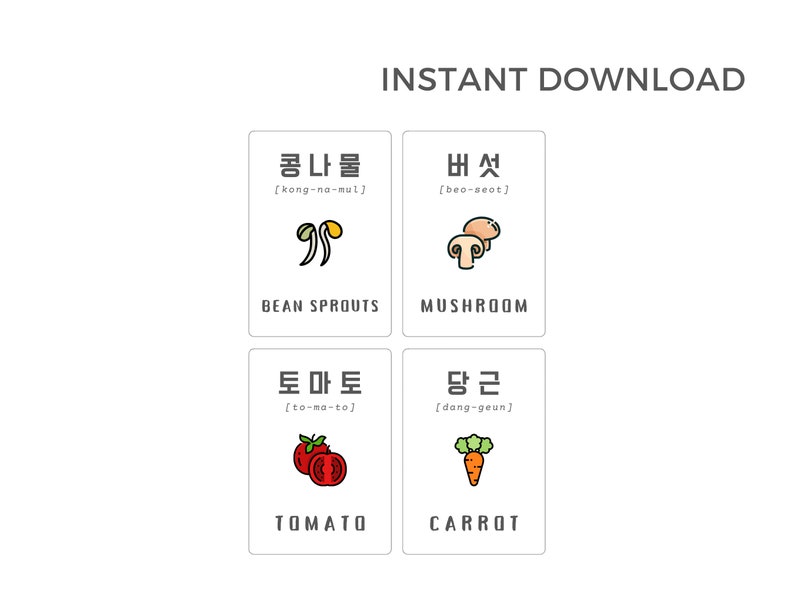 Korean Vegetable Flashcards | Learn Korean Language | Educational ...