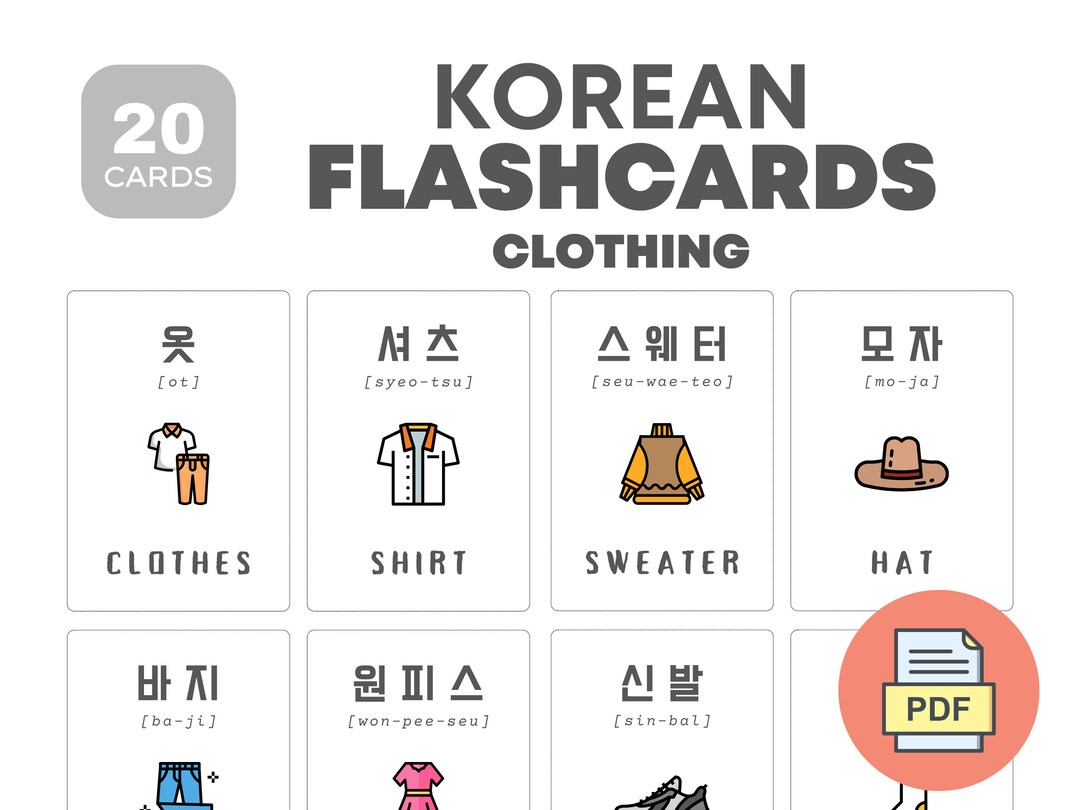 Korean Clothing Flashcards | Learn Korean Language | Educational ...