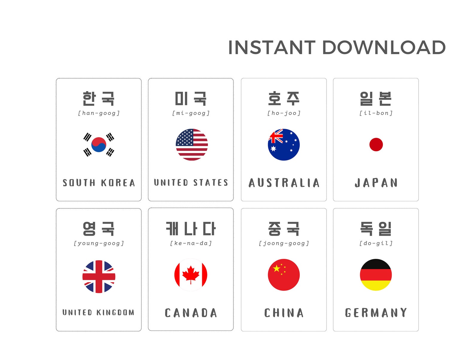 Country Korean Flashcards | Learn Korean Language | Educational ...