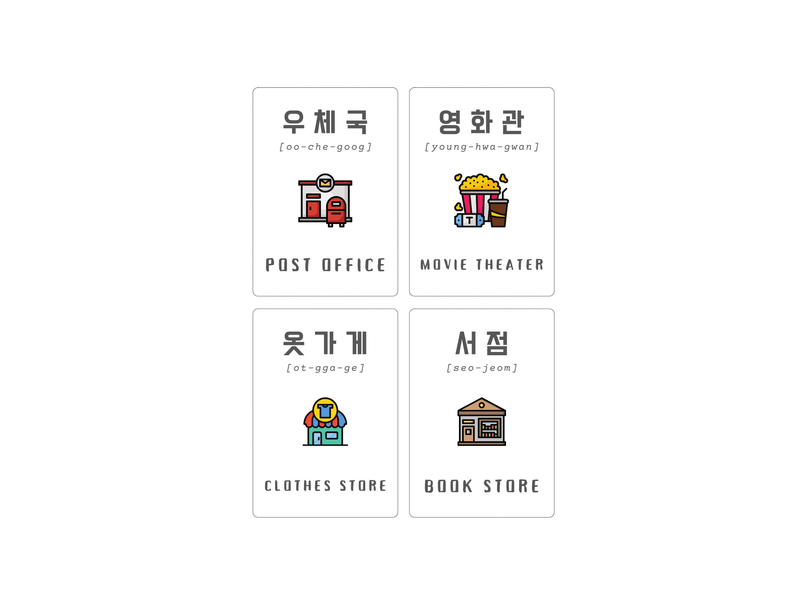 Korean Places Flashcards Learn Korean Language Educational Printable ...