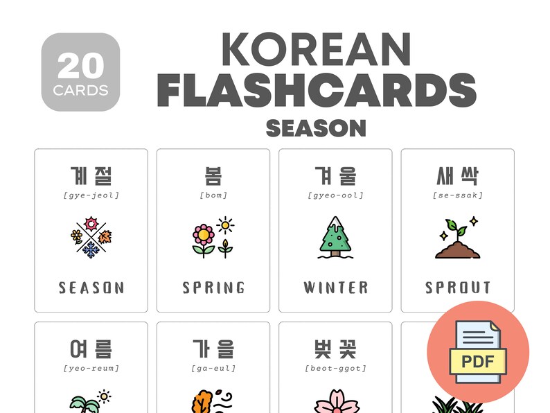 Season Korean Flashcards | Learn Korean Language | Educational ...
