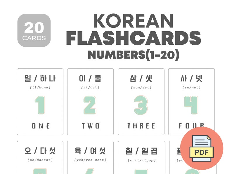 Korean Number Flashcards Learn Korean Language Educational - Etsy