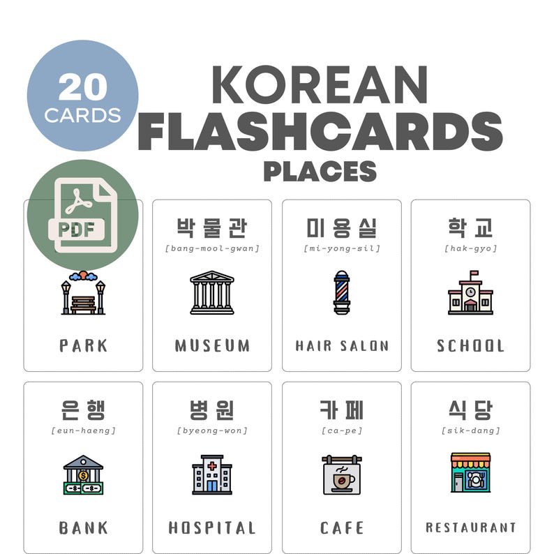 Korean Places Flashcards | Learn Korean Language | Educational ...