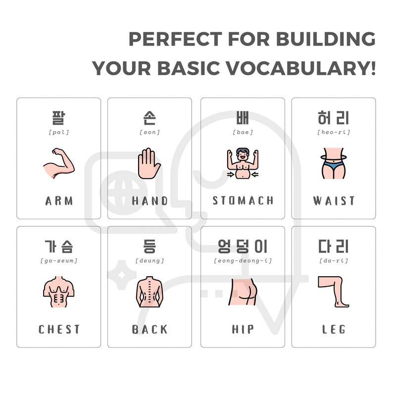 Korean Body Parts Flashcards | Learn Korean Language | Educational ...