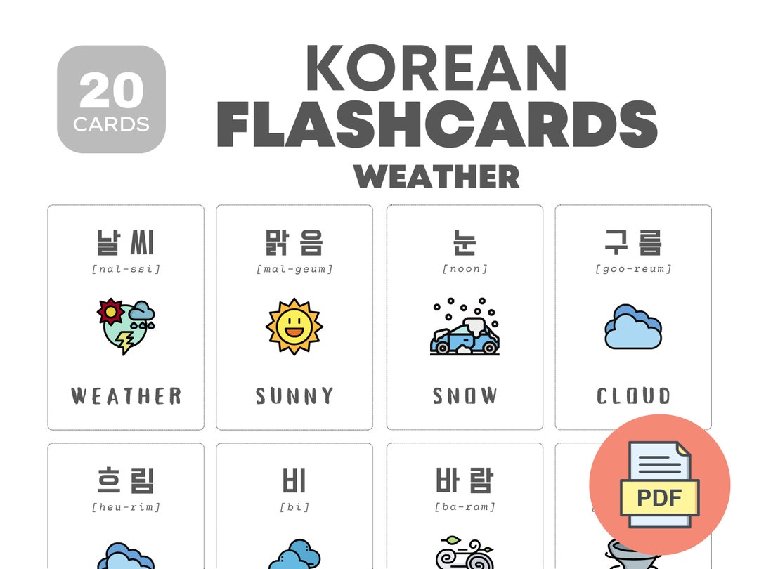 Korean Weather Flashcards | Learn Korean Language | Educational ...
