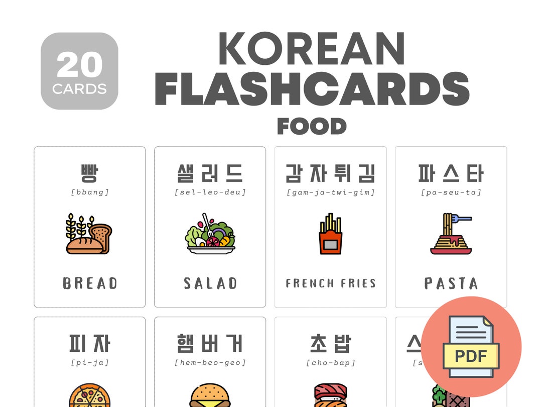 Food Korean Flashcards | Learn Korean Language | Educational Printable ...