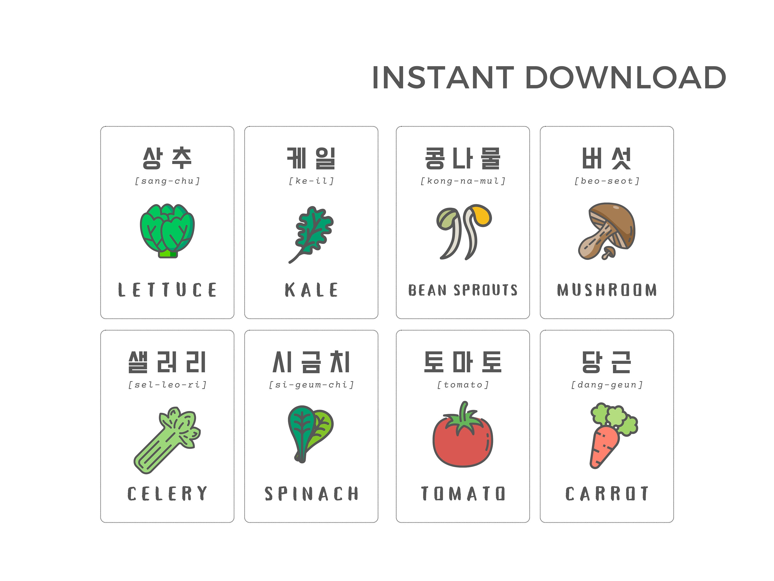 Korean Vegetable Flashcards Learn Korean Language - Etsy